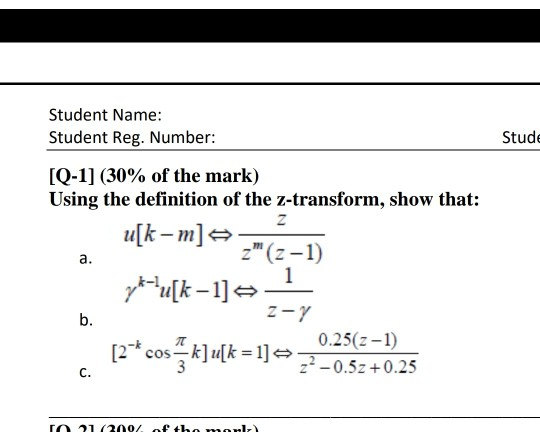 Solved Student Name: Student Reg. Number: Stude [Q-1] (30% | Chegg.com