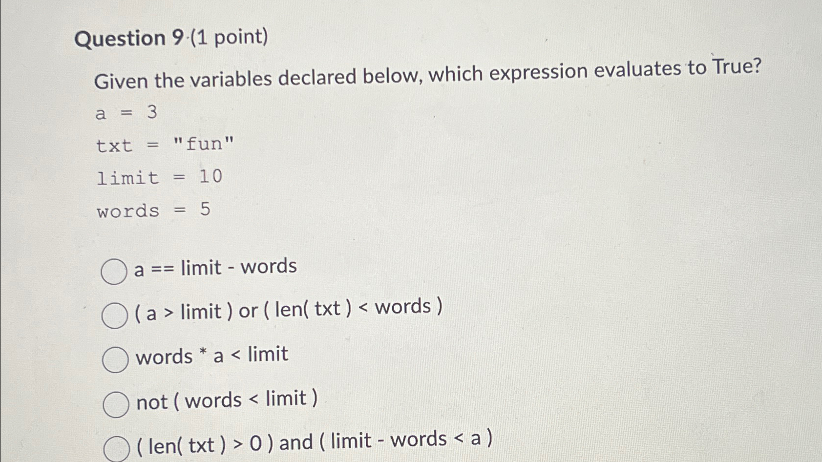 Solved Question 9.(1 ﻿point)Given the variables declared | Chegg.com