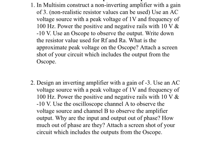 Solved 1. In Multisim construct a non-inverting amplifier | Chegg.com