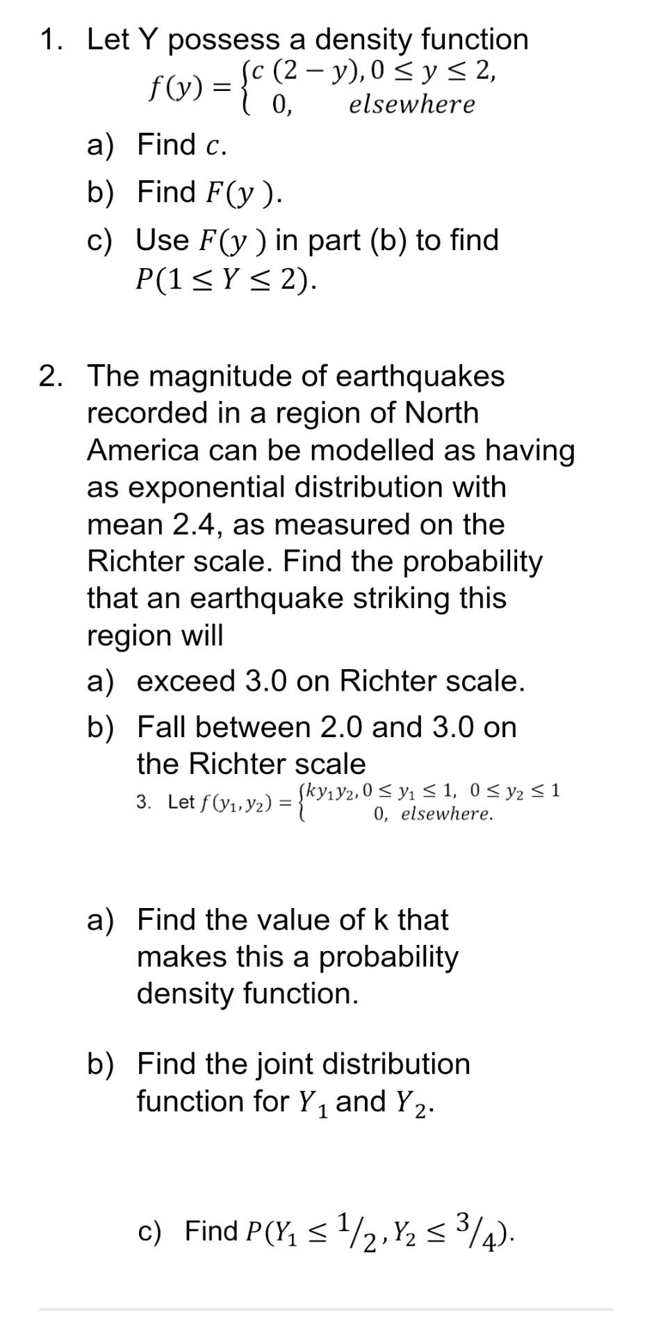 Solved 1. Let Y possess a density function | Chegg.com