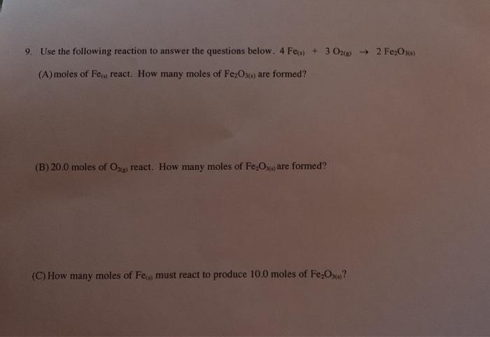 Solved Use The Following Reaction To Answer The Questions