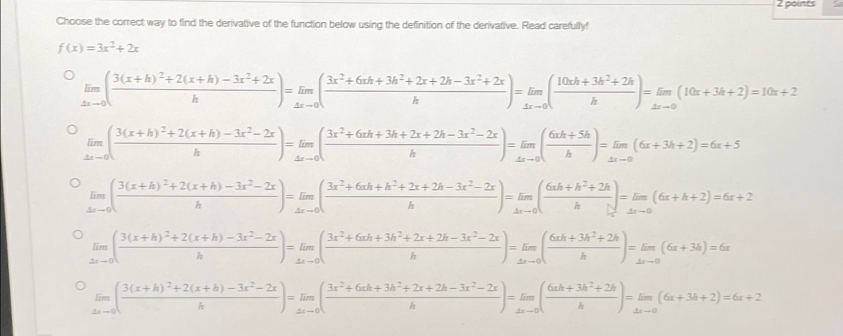 Solved Choose the correct way to find the derivative of the | Chegg.com