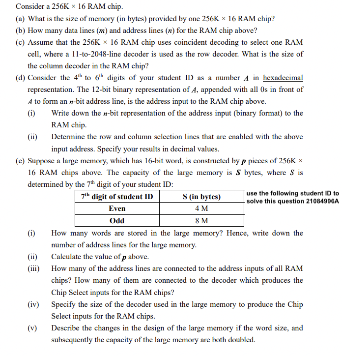 Solved Consider a 256K×16 ﻿RAM chip.(a) ﻿What is the size of | Chegg.com