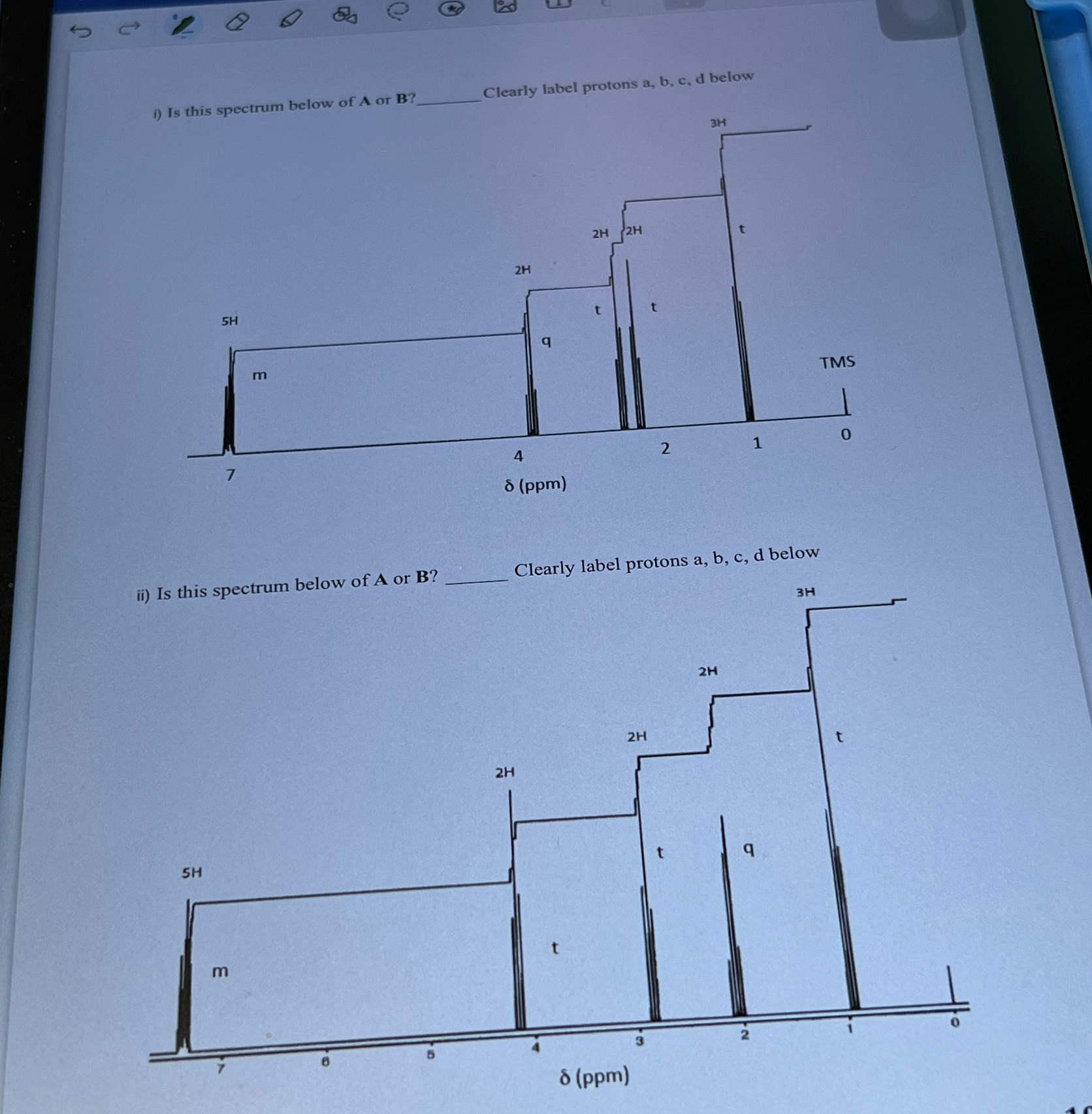 Solved i) Is this spectrum below of A or B ?\\nClearly label | Chegg.com