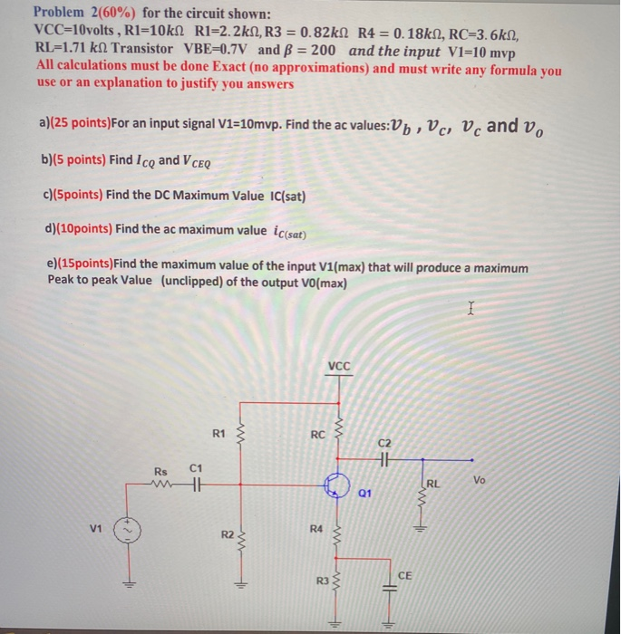 Solved Problem 2(60%) for the circuit shown: VCC=10volts , | Chegg.com