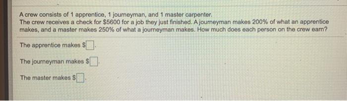 Solved A crew consists of 1 apprentice, 1 journeyman, and 1 | Chegg.com