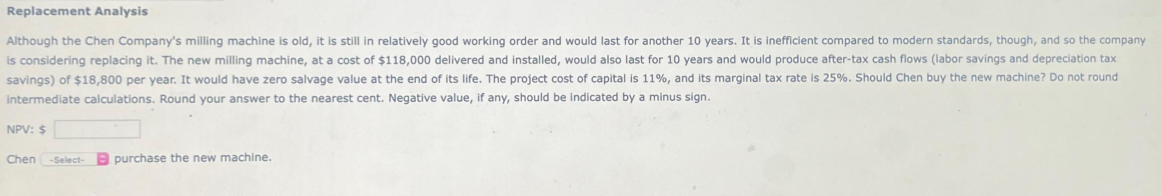 Solved Replacement Analysis intermediate calculations. Round | Chegg.com