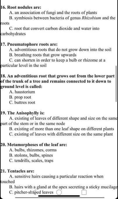 Solved 16. Root nodules are: A. an association of fungi and | Chegg.com