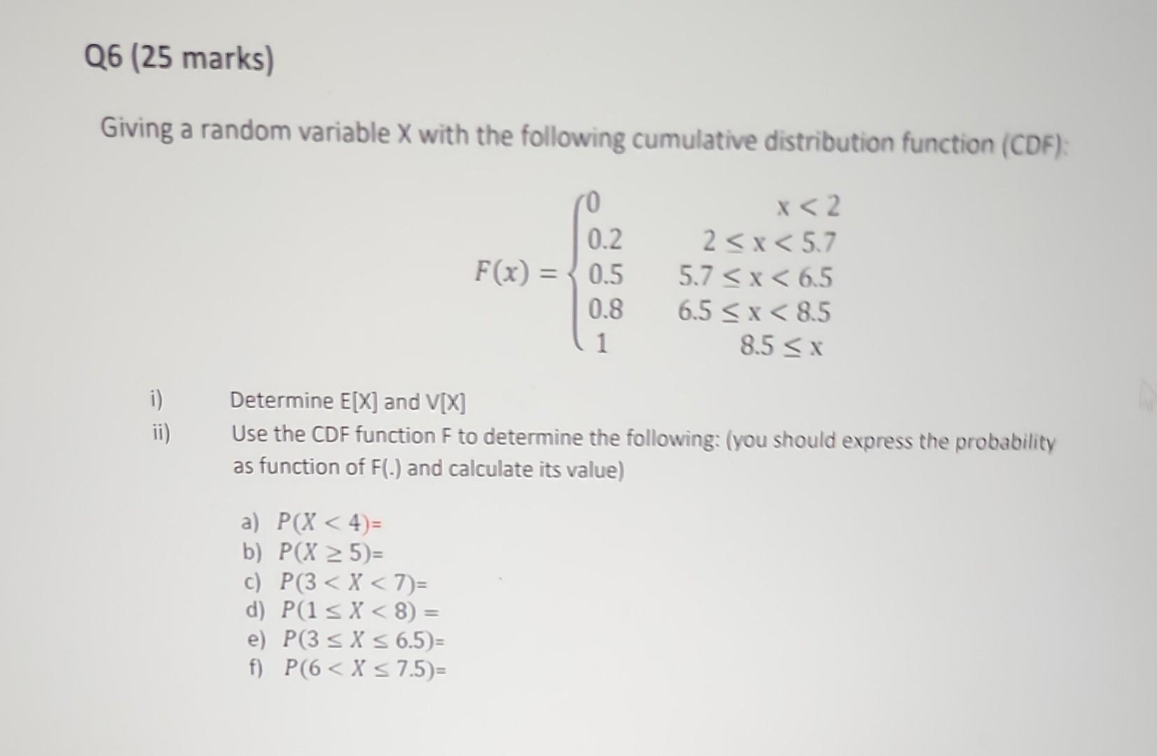 Solved Giving a random variable X with the following | Chegg.com