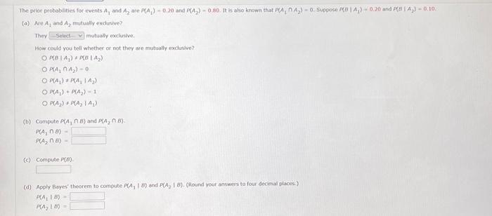 Solved (o) Are A1 and A2 mutually exclusive? Ther mutually | Chegg.com