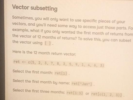 Solved Vector subsetting Sometimes, you will only want to | Chegg.com Solved Vector subsetting Sometimes, you will only want to | Chegg.com
