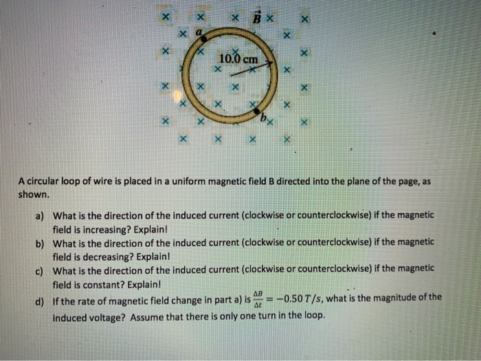 Solved 10.0 cm A circular loop of wire is placed in a | Chegg.com