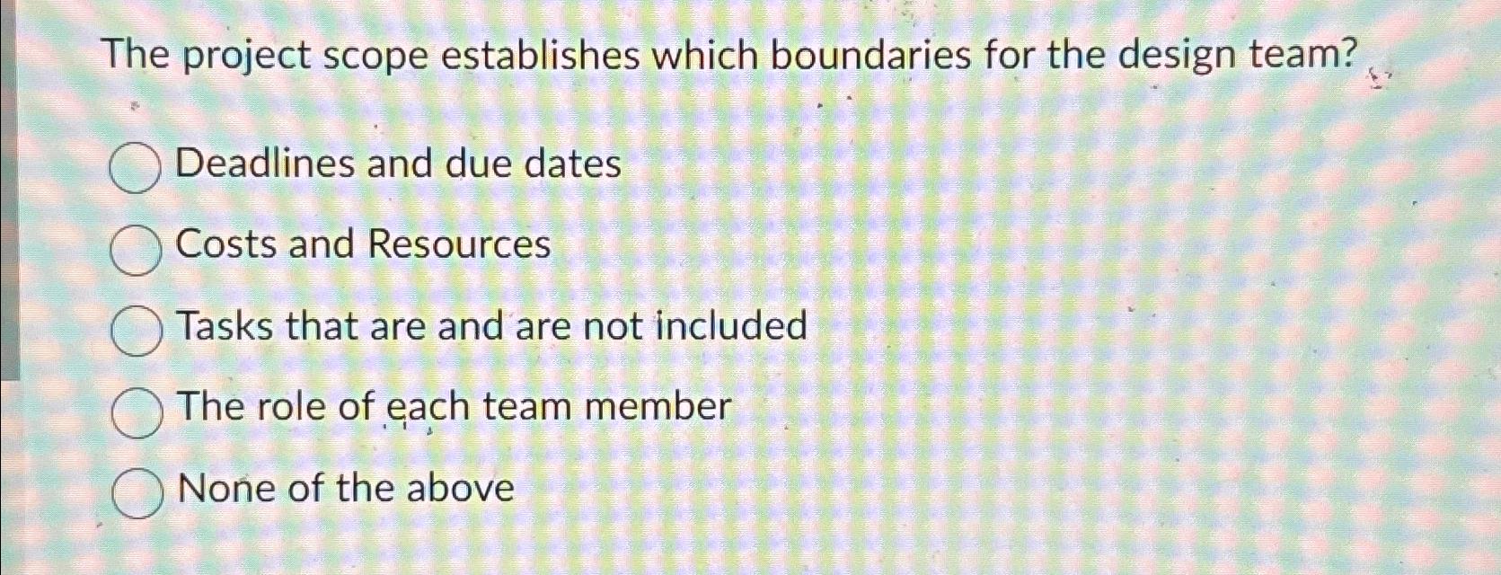Solved The project scope establishes which boundaries for | Chegg.com