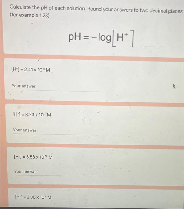 Solved Calculate the pH of each solution. Round your answers | Chegg.com