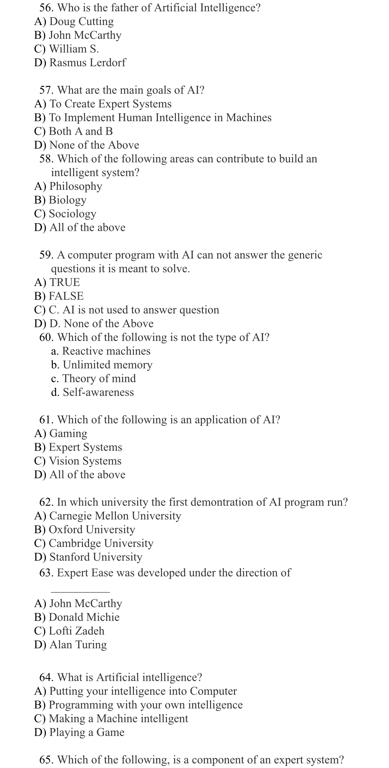 Solved Who is the father of Artificial Intelligence?A) ﻿Doug | Chegg.com