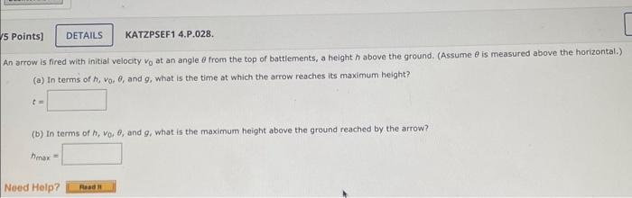 Solved An arrow is fired with initial velocity v0 at an | Chegg.com