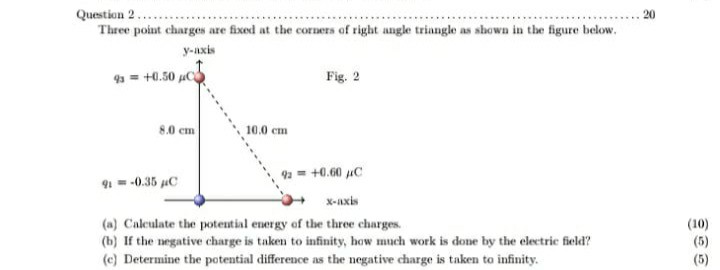 Solved 20 Question 2.... Three point charges are fixed at | Chegg.com