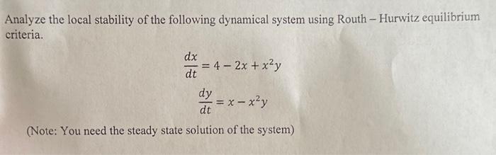 Solved Analyze the local stability of the following | Chegg.com