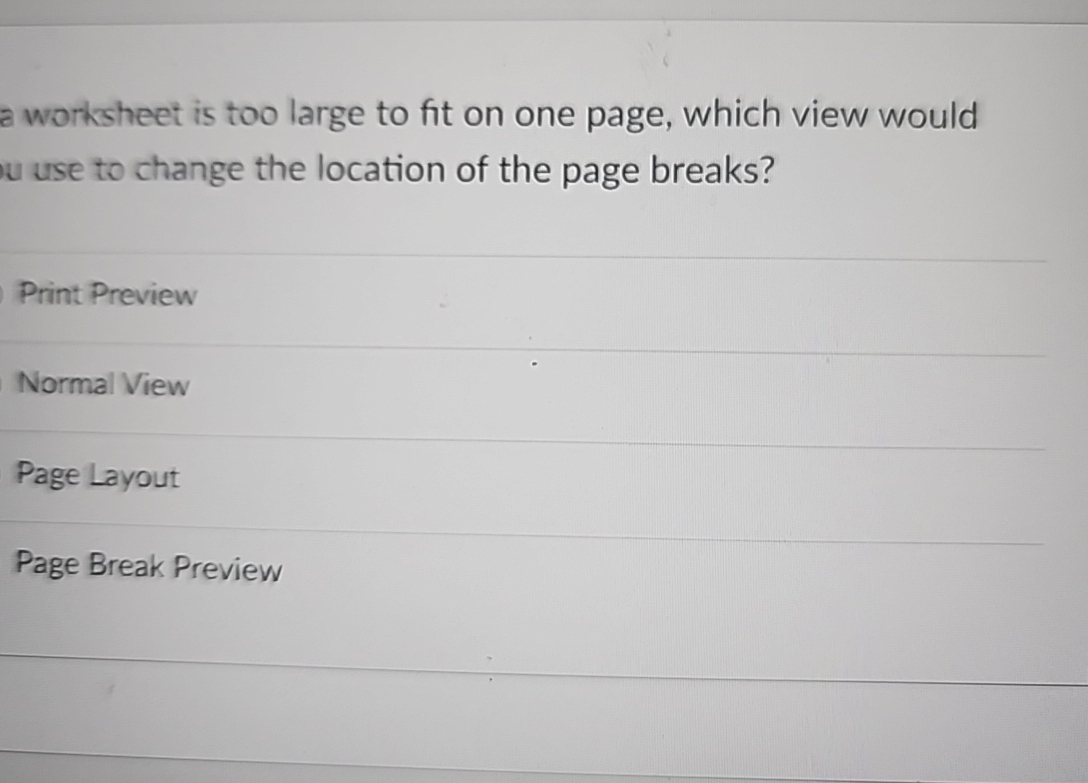 Solved a worksheet is too large to fit on one page, which | Chegg.com