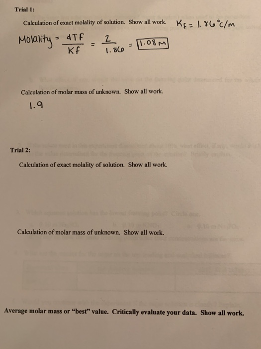 Solved Data and Results Part 1. Determination of the | Chegg.com