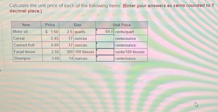 Solved S Calculate the unit price of each of the following | Chegg.com