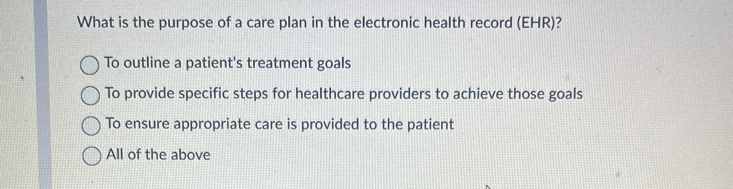 Solved What is the purpose of a care plan in the electronic | Chegg.com