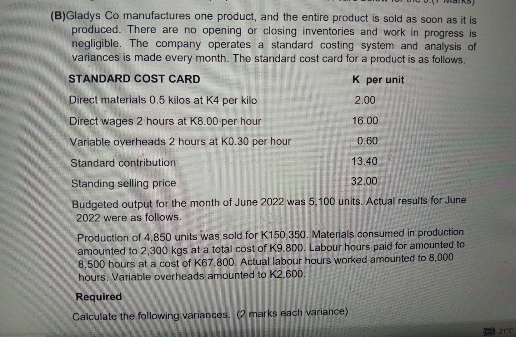 Solved Calculate the following variances.Material price | Chegg.com