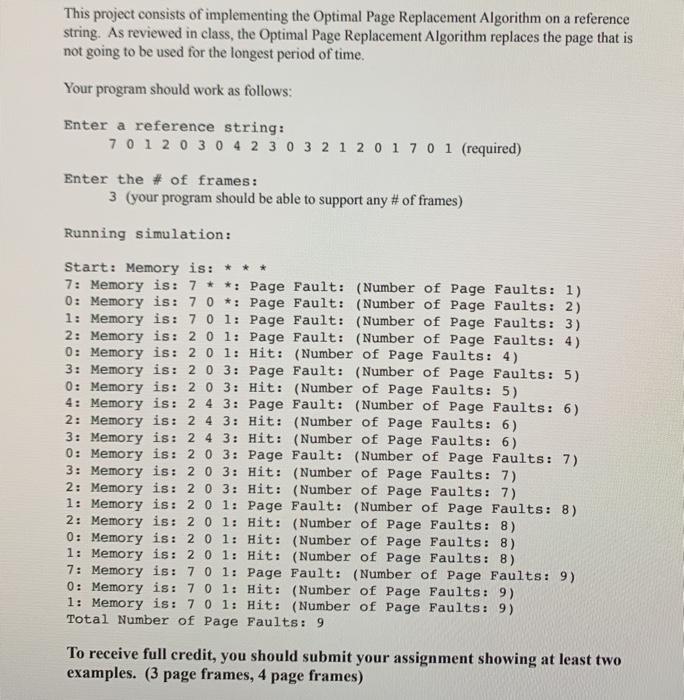 Solved This project consists of implementing the Optimal | Chegg.com