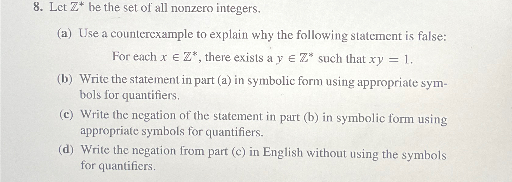 Solved Let Z** ﻿be the set of all nonzero integers.(a) ﻿Use | Chegg.com