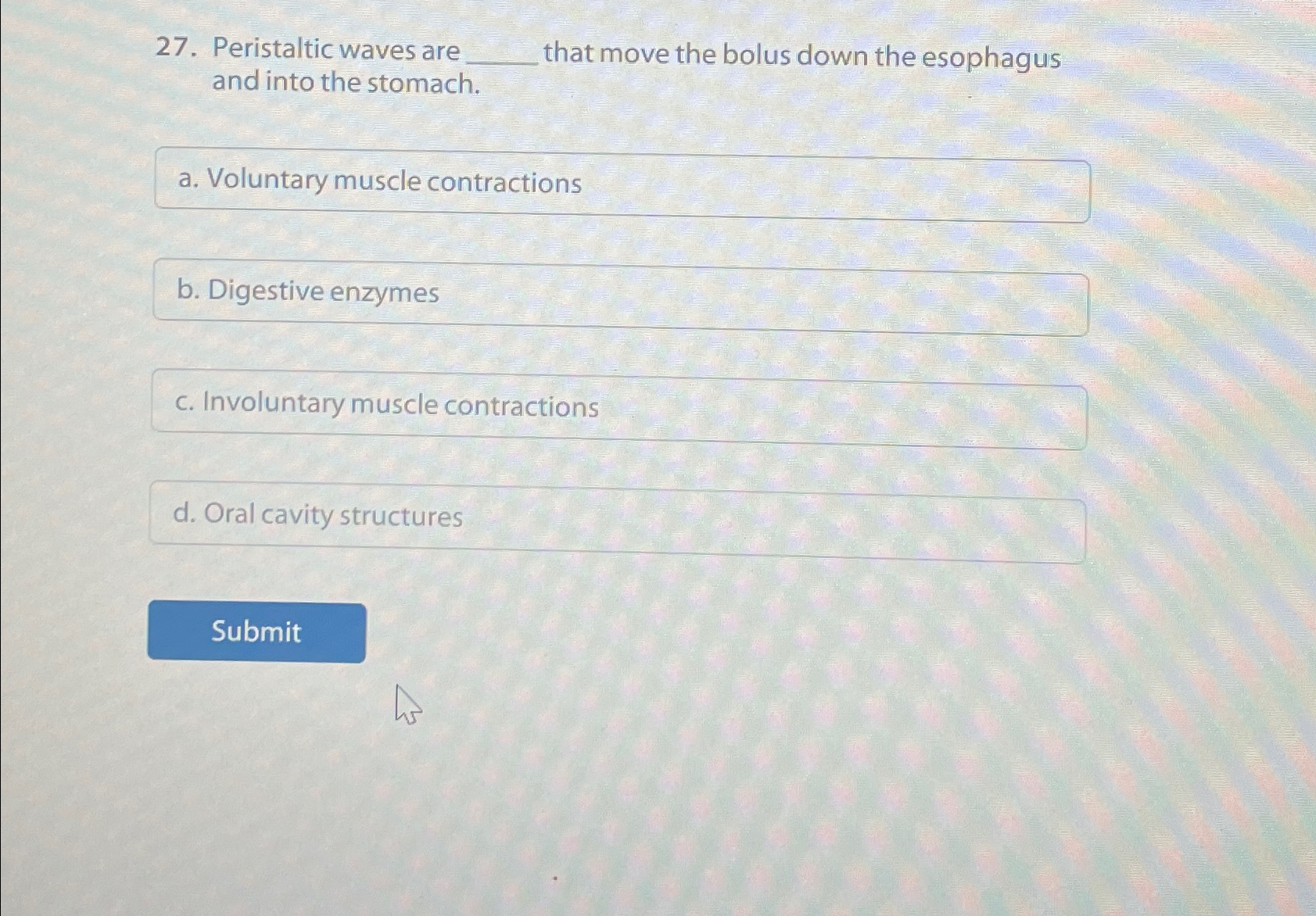 Solved Peristaltic waves are ﻿that move the bolus down the | Chegg.com