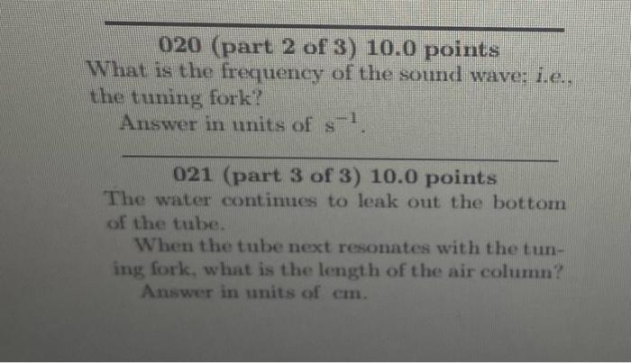 Solved 019 (part 1 of 3 ) 10.0 points An open vertical tube | Chegg.com
