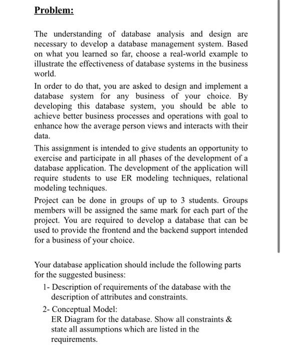Solved Problem: The understanding of database analysis and | Chegg.com
