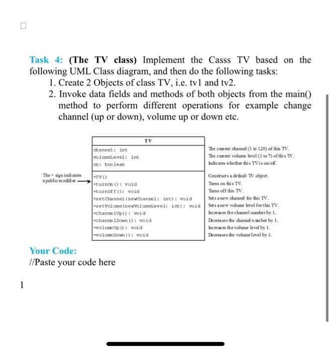 Solved Task 4: (The TV class) Implement the Casss TV based | Chegg.com Solved Task 4: (The TV class) Implement the Casss TV based | Chegg.com