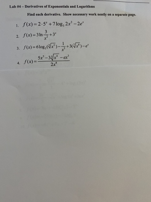 Solved Lab #4 - Derivatives of Exponentials and Logarithms | Chegg.com