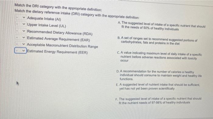 Solved Match the DRI category with the appropriate | Chegg.com