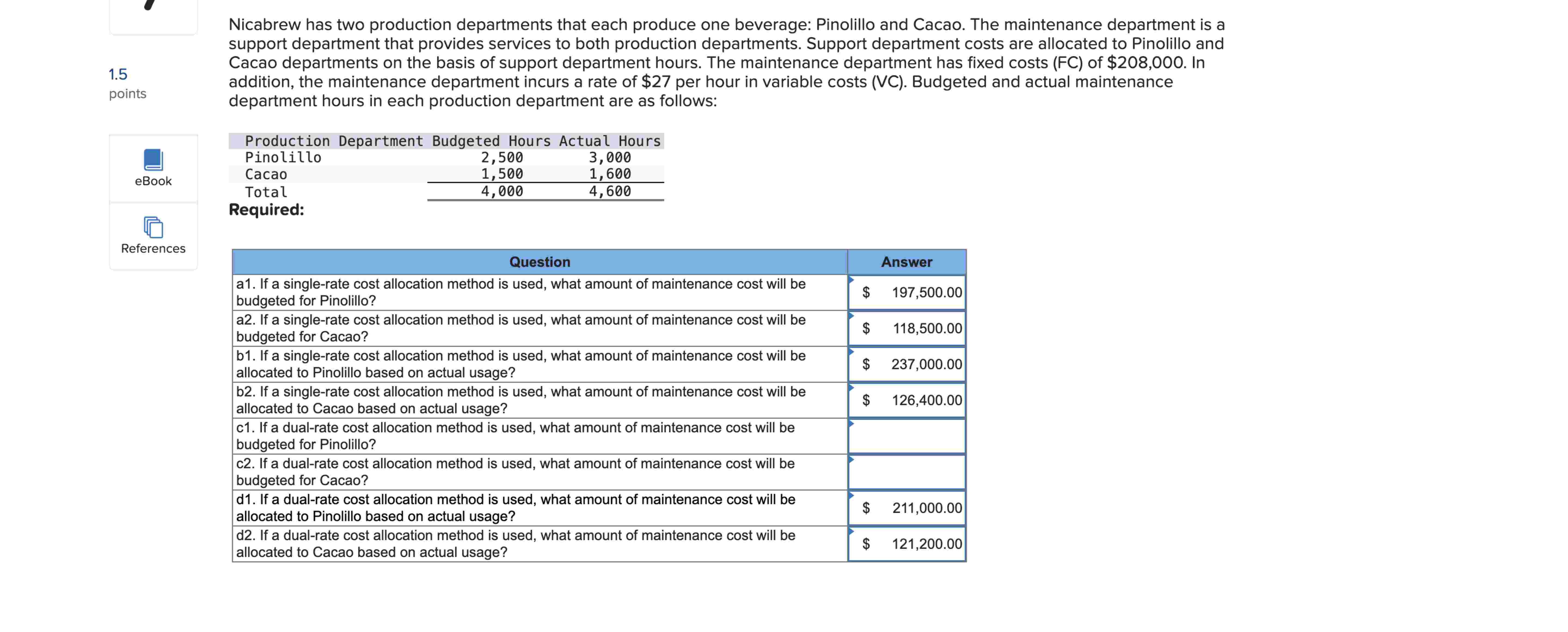 [Solved]: Nicabrew has two production departments that each