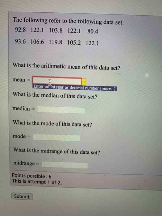 Solved The following refer to the following data set: 92.8 | Chegg.com