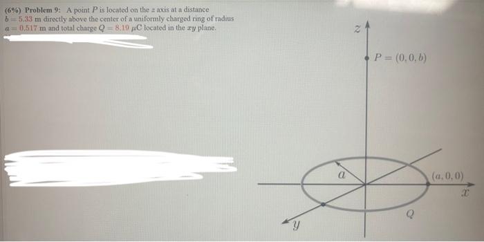 Solved (6%) Problem 9: A point P is located on the = axis at | Chegg.com