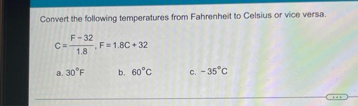 Solved Convert the following temperatures from Fahrenheit to | Chegg.com