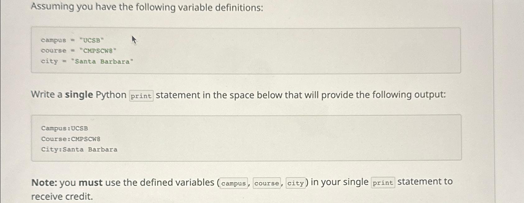 Solved Assuming you have the following variable definitions: | Chegg.com