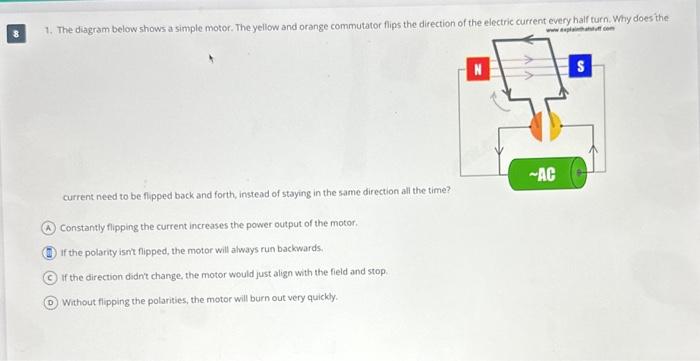 Solved 1. The diagram below shows a simple motor. Theyellow | Chegg.com