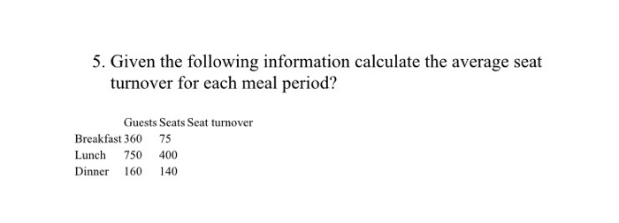 Solved 5. Given the following information calculate the | Chegg.com