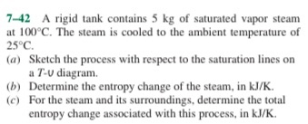 Solved 7-42 A rigid tank contains 5 kg of saturated vapor | Chegg.com
