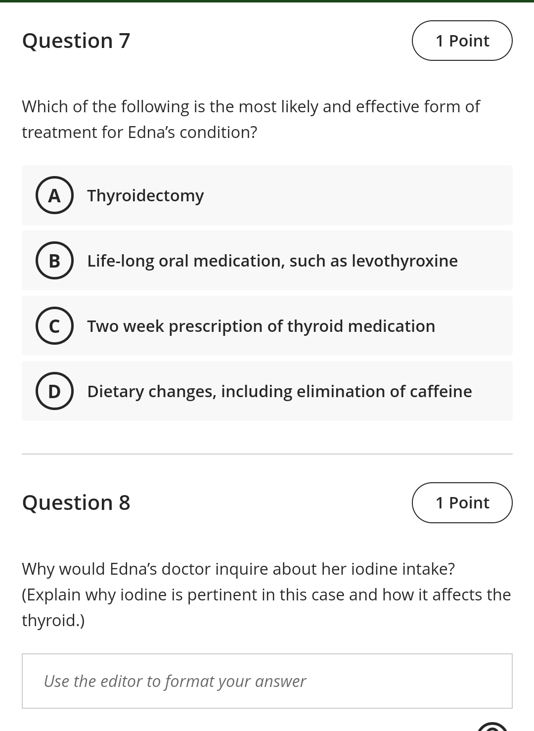 Solved Question 5 1 Point Edna's test results showed that | Chegg.com