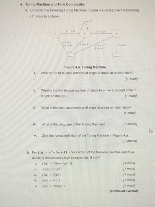 4. Turing Machine and Time Complexity: a. Consider | Chegg.com