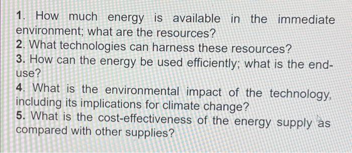 Solved 1. How much energy is available in the immediate | Chegg.com