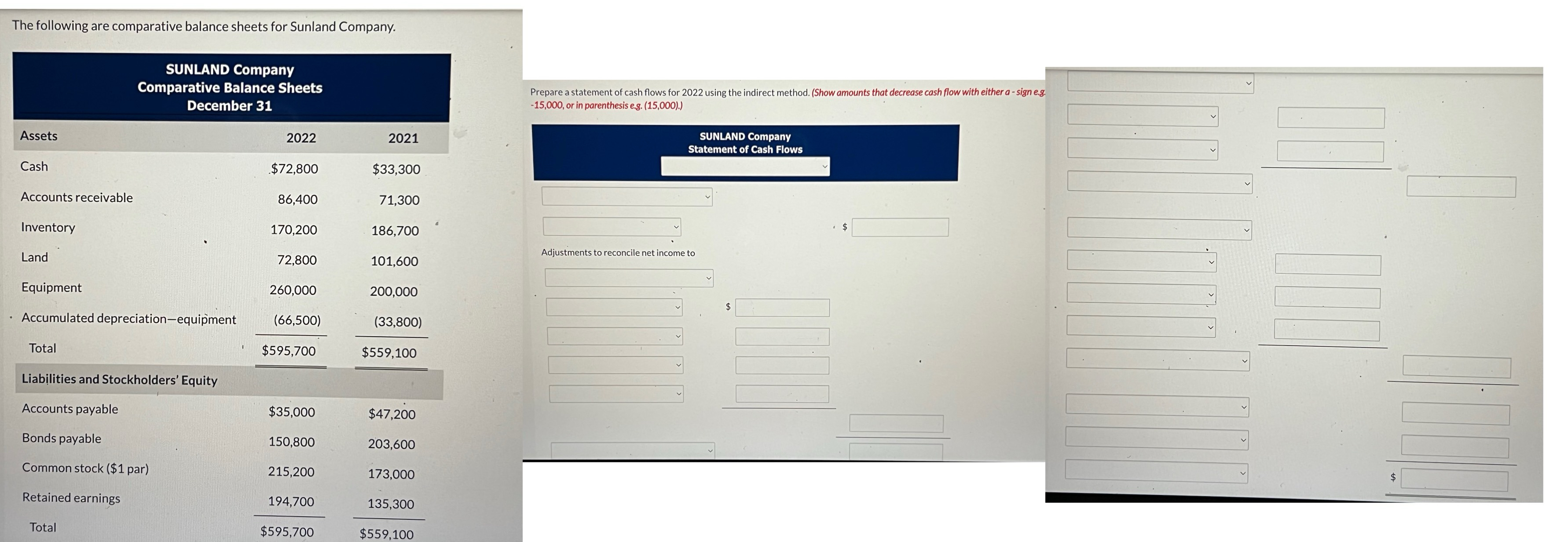 Solved The following are comparative balance sheets for | Chegg.com