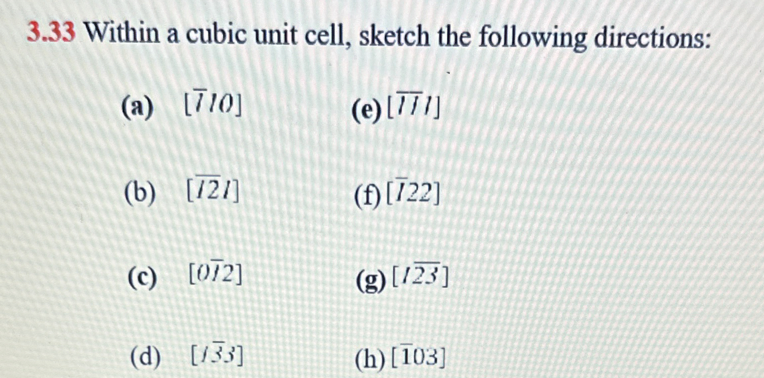 Solved 3.33 ﻿Within a cubic unit cell, sketch the following | Chegg.com