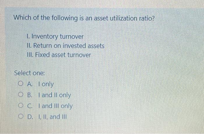 Solved Which of the following is an asset utilization ratio? | Chegg.com