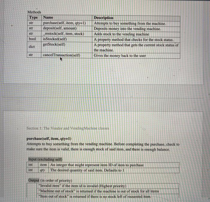 Solved Section 1: The Vendor and Vending Machine classes (5 | Chegg.com